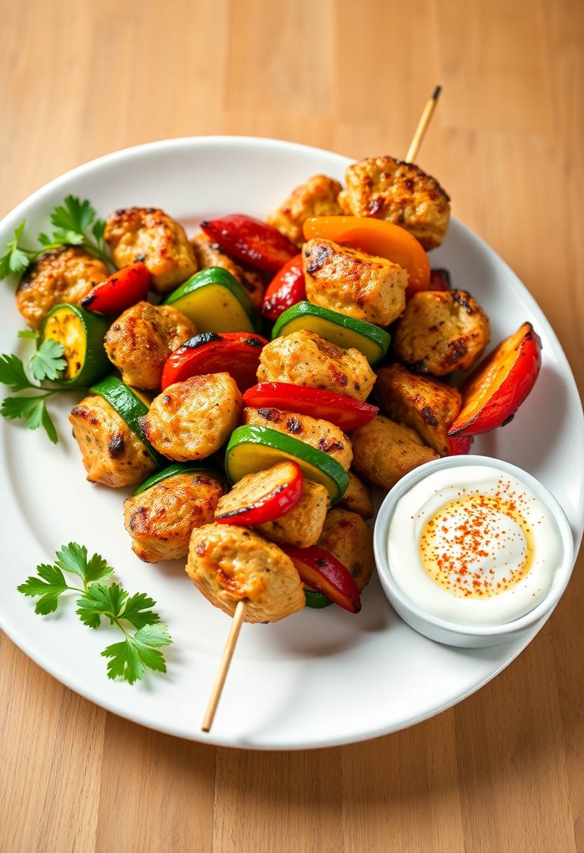 Chicken and Vegetable Kebabs With Yogurt Sauce Recipe | How to Cook ...